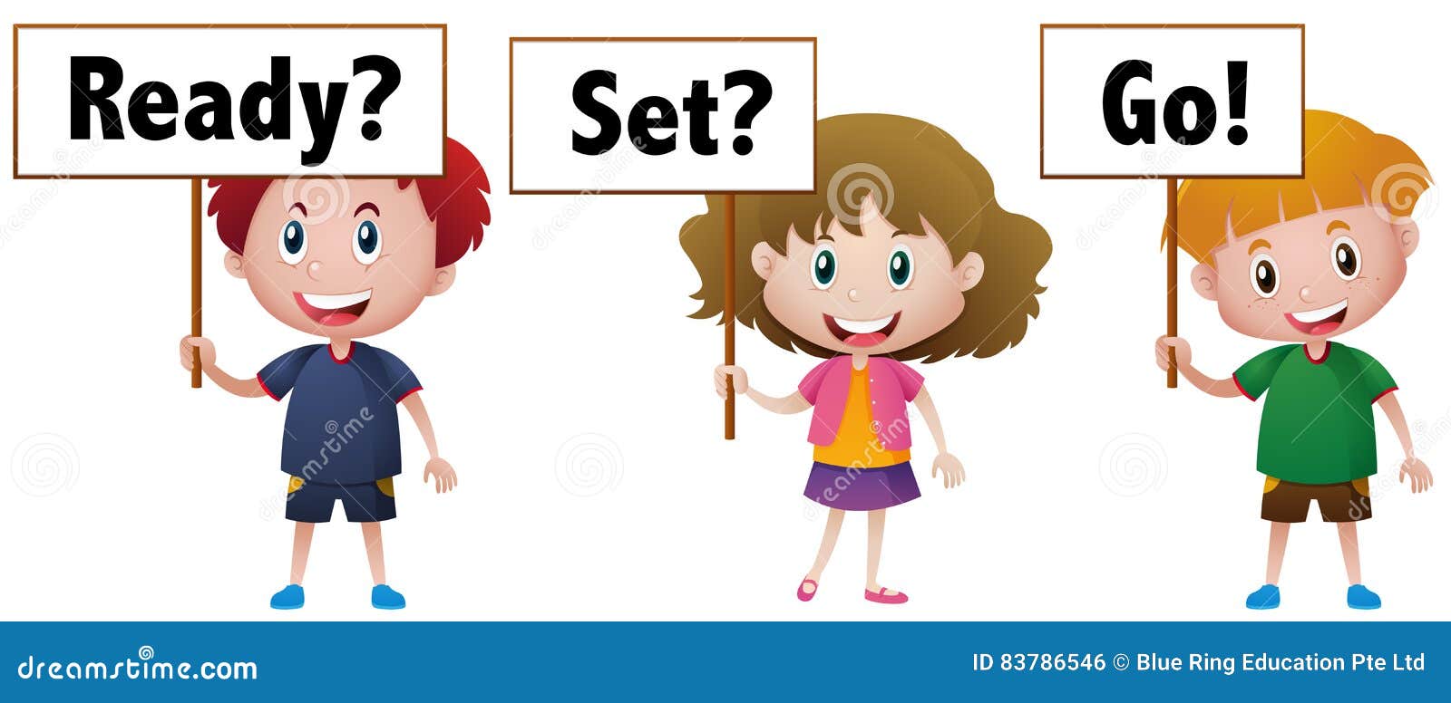 Three Kids with Sign Ready Set Go Stock Vector - Illustration of ...