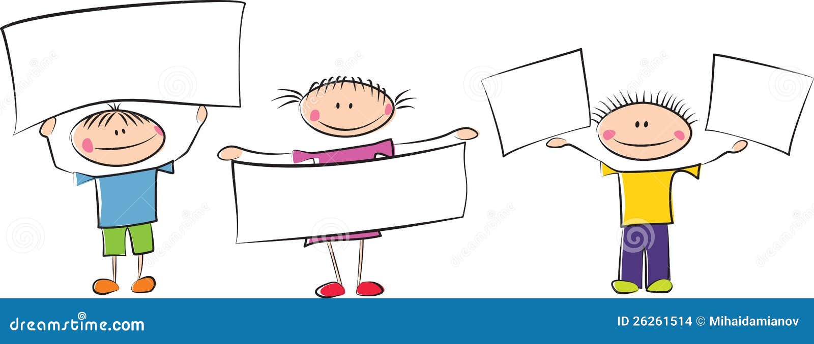 Three kids with signs stock illustration. Illustration of cartoon ...