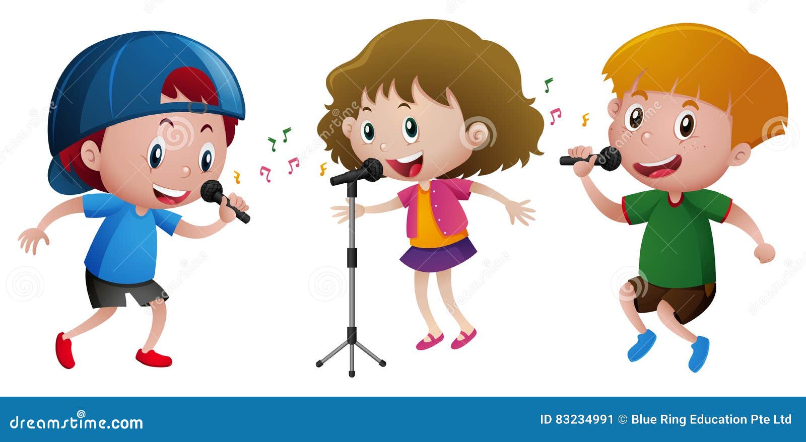 Three Kids Singing on Microphone Stock Vector - Illustration of ...