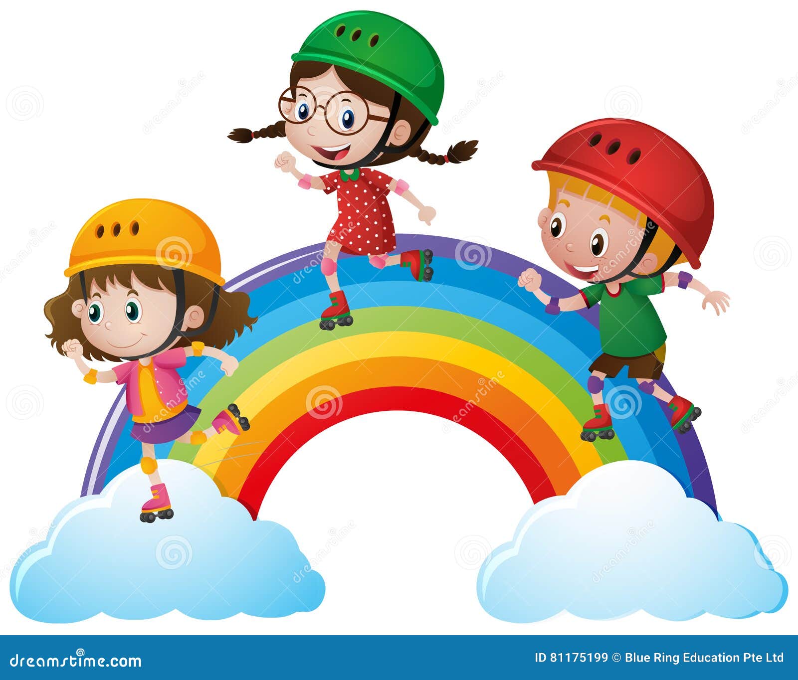 Three Kids Skating on the Rainbow Stock Illustration - Illustration of ...