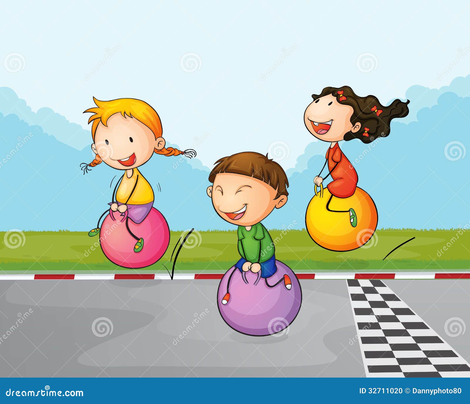 Three Kids at the Street with Their Bouncing Balls Stock Vector ...