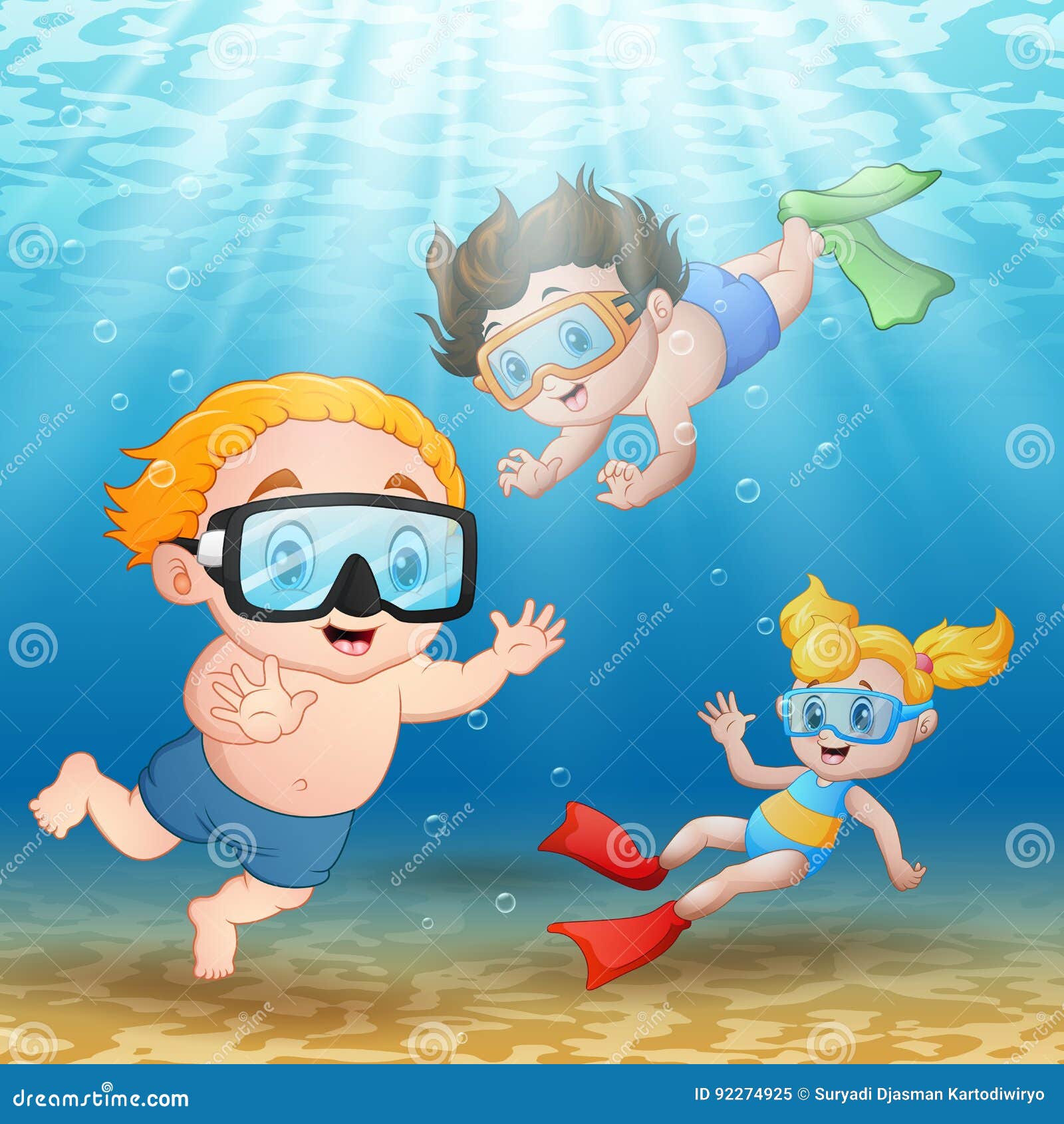 Three Kids Swimming and Diving Underwater Stock Vector - Illustration ...