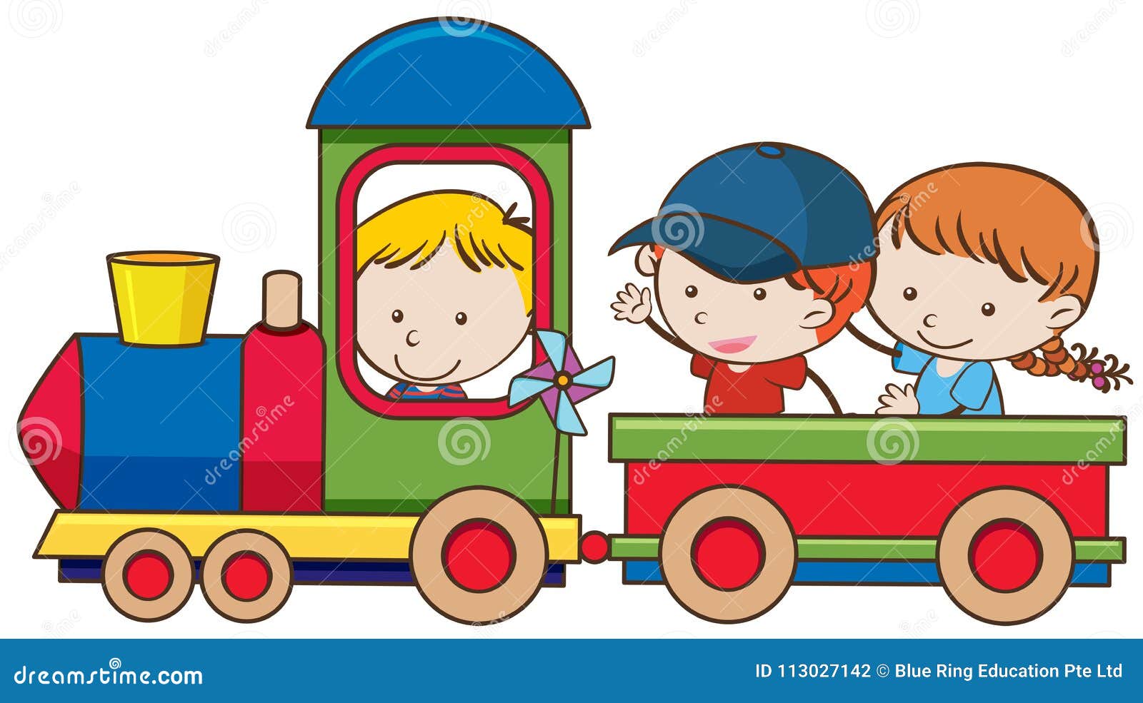 Three Kids on the Train Ride Stock Illustration - Illustration of ...