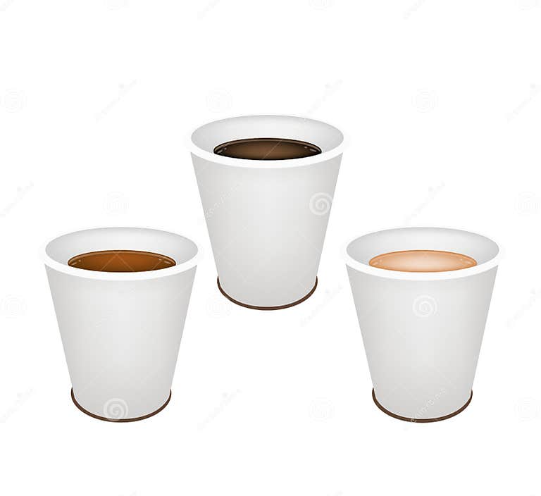 Three Kind of Coffee in Disposable Cups Stock Vector - Illustration of ...