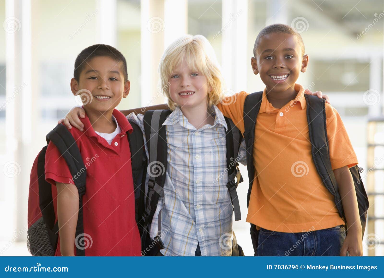Three Kindergarten Boys Standing Together Stock Photo - Image of ...