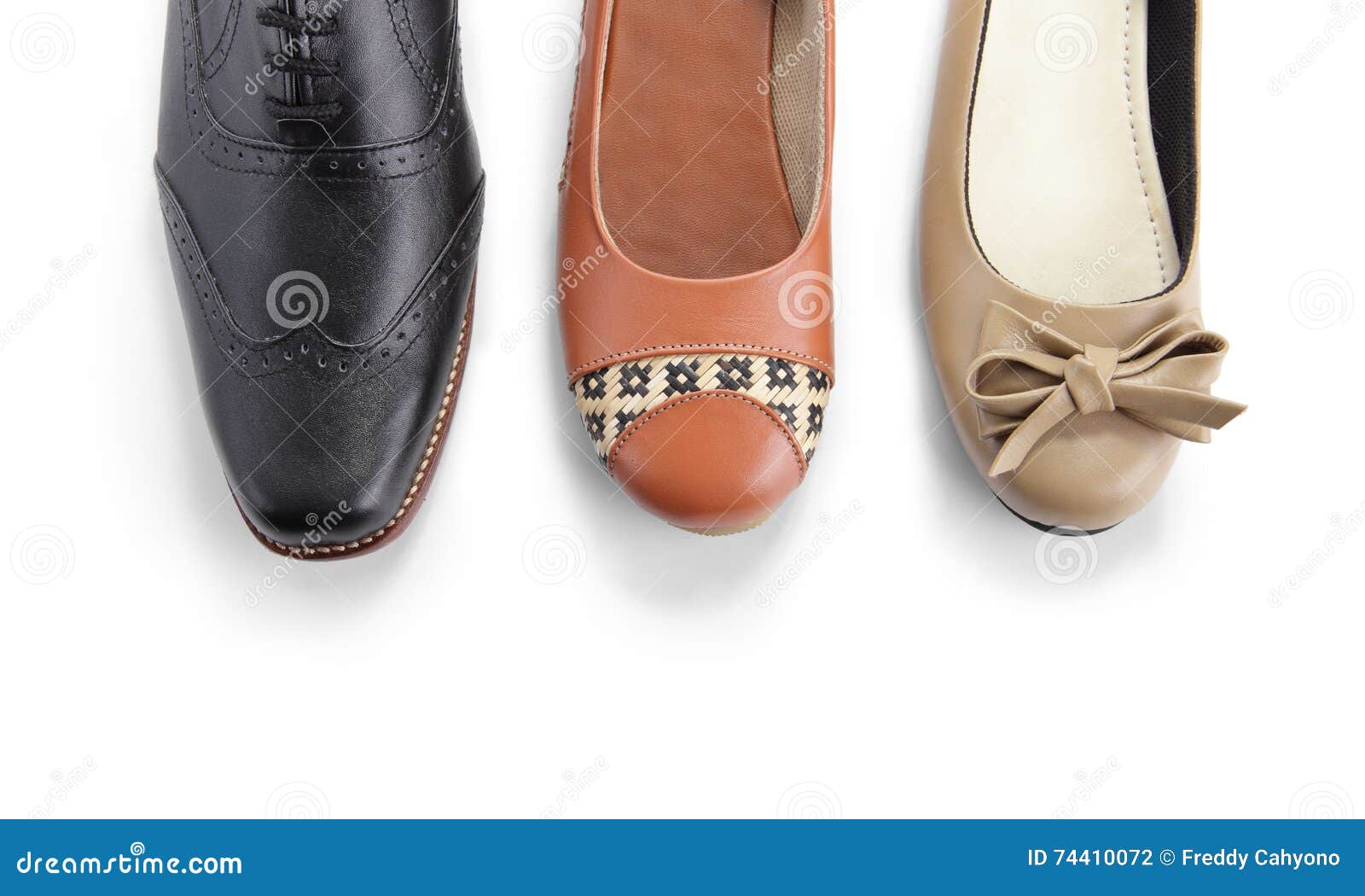 Three Kinds of Shoes Top View on White Space Stock Photo - Image of ...