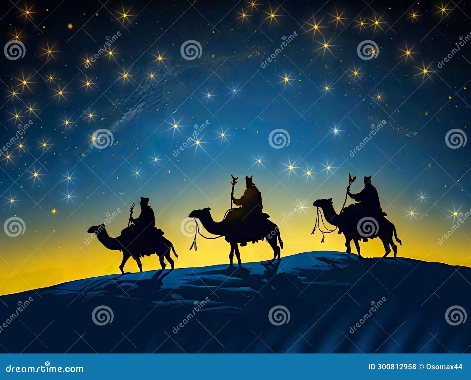 Three Kings Day Illustration. Three Wise Men Silhouette Riding Their ... Three Kings Day Illustration. Three Wise Men Silhouette Riding Their ...