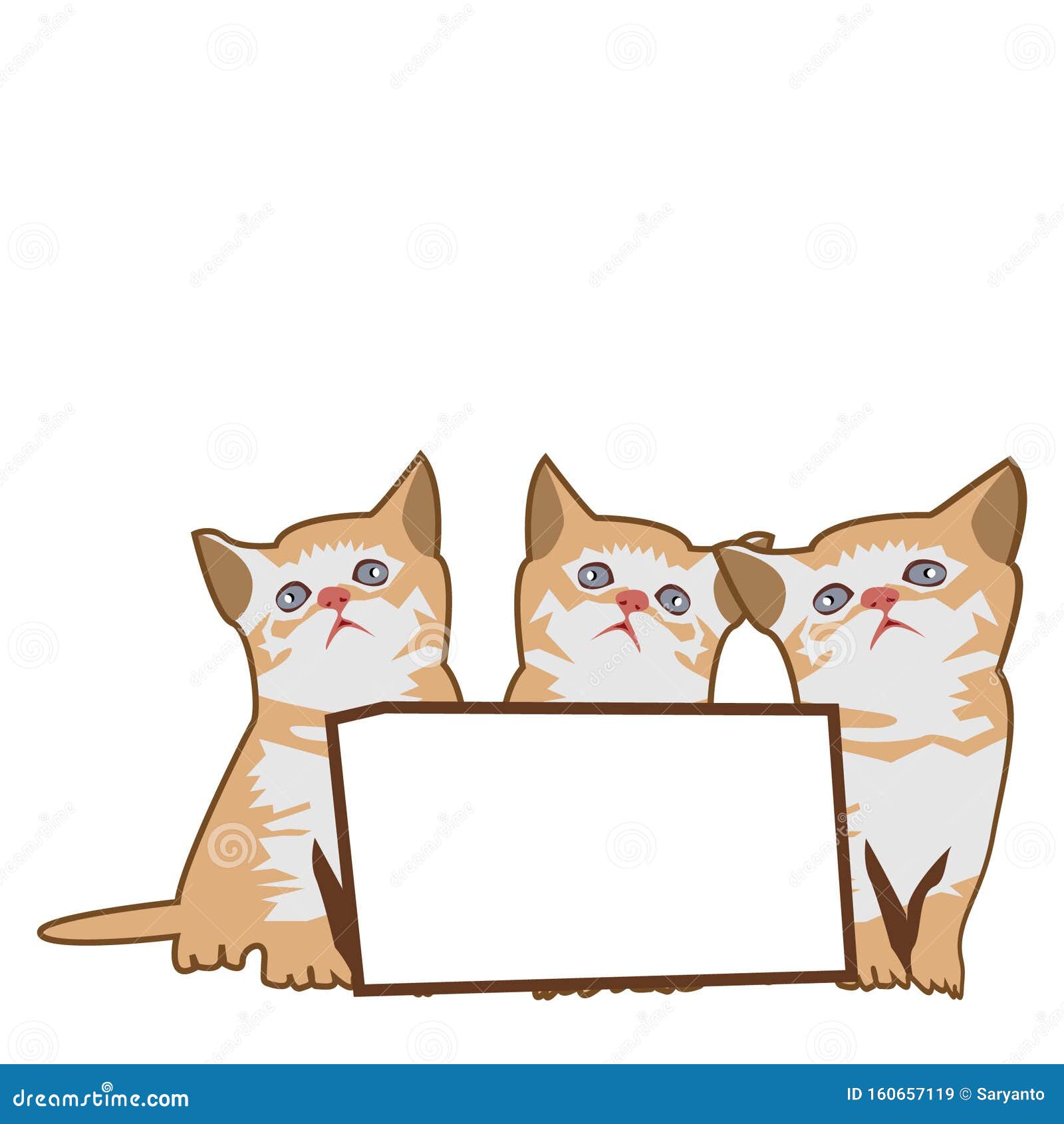 Three Kittens with Paper Board. Vector Illustration on White Background ...
