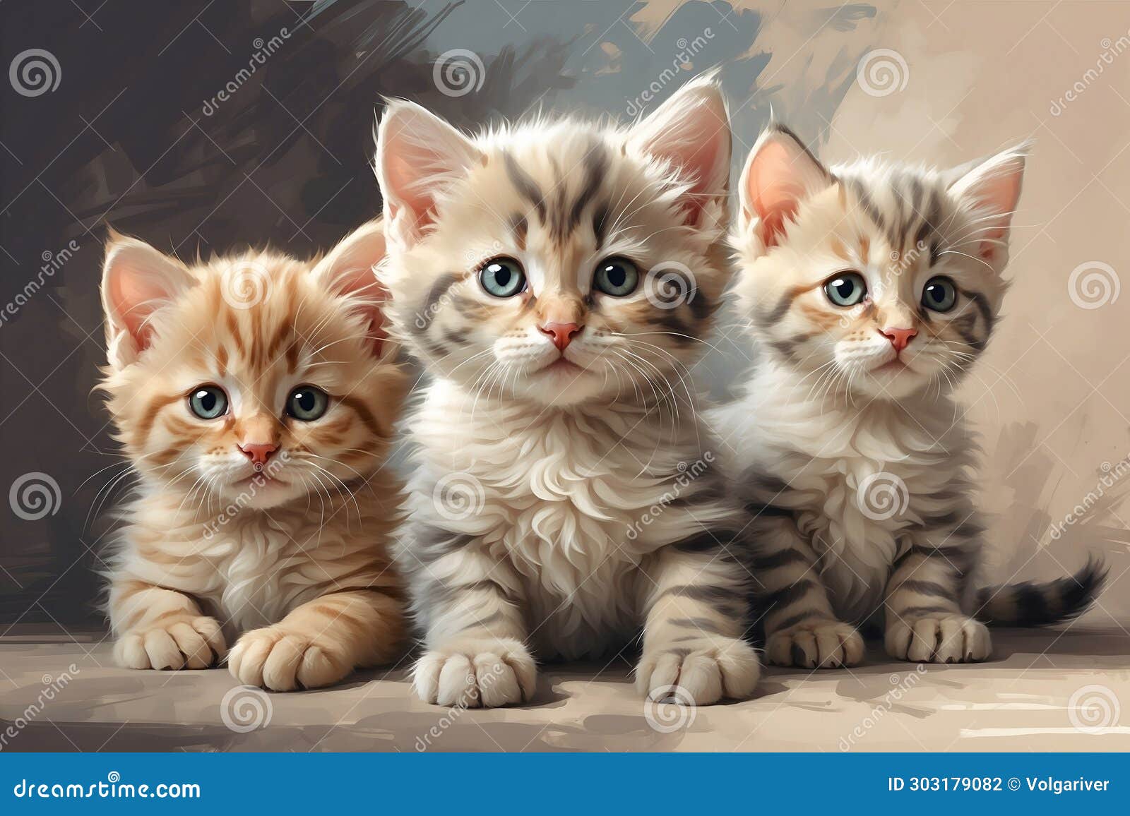 Three Kittens With Paper Board. Vector Illustration On White Background ...