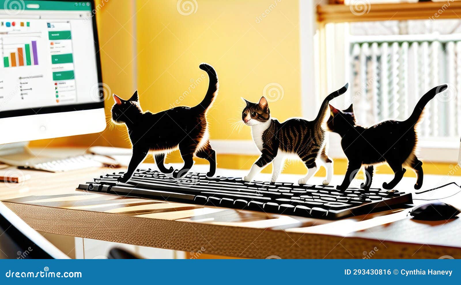 Three Kittens Walking on a Computer Keyboard Stock Illustration ...