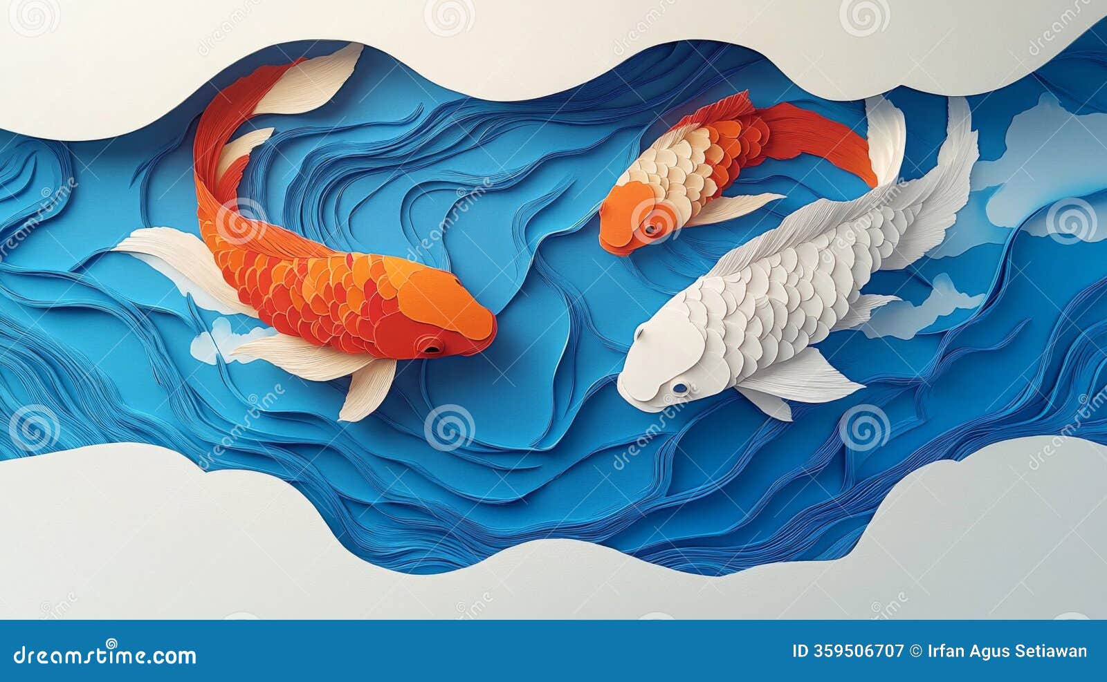 Three Koi Fish in Blue Water Paper Art Stock Illustration ...