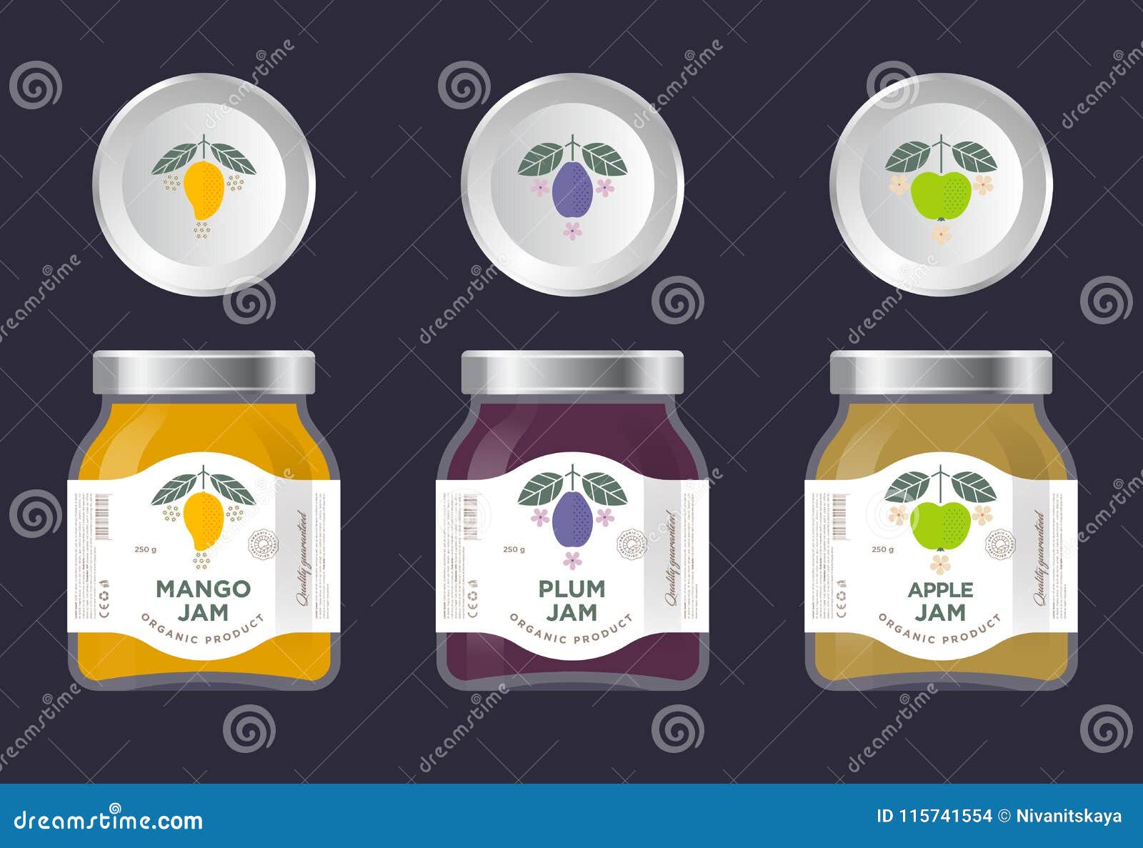Three Labels Fruit Jam. Mango, Apple, Plum Jam Labels and Packages ...