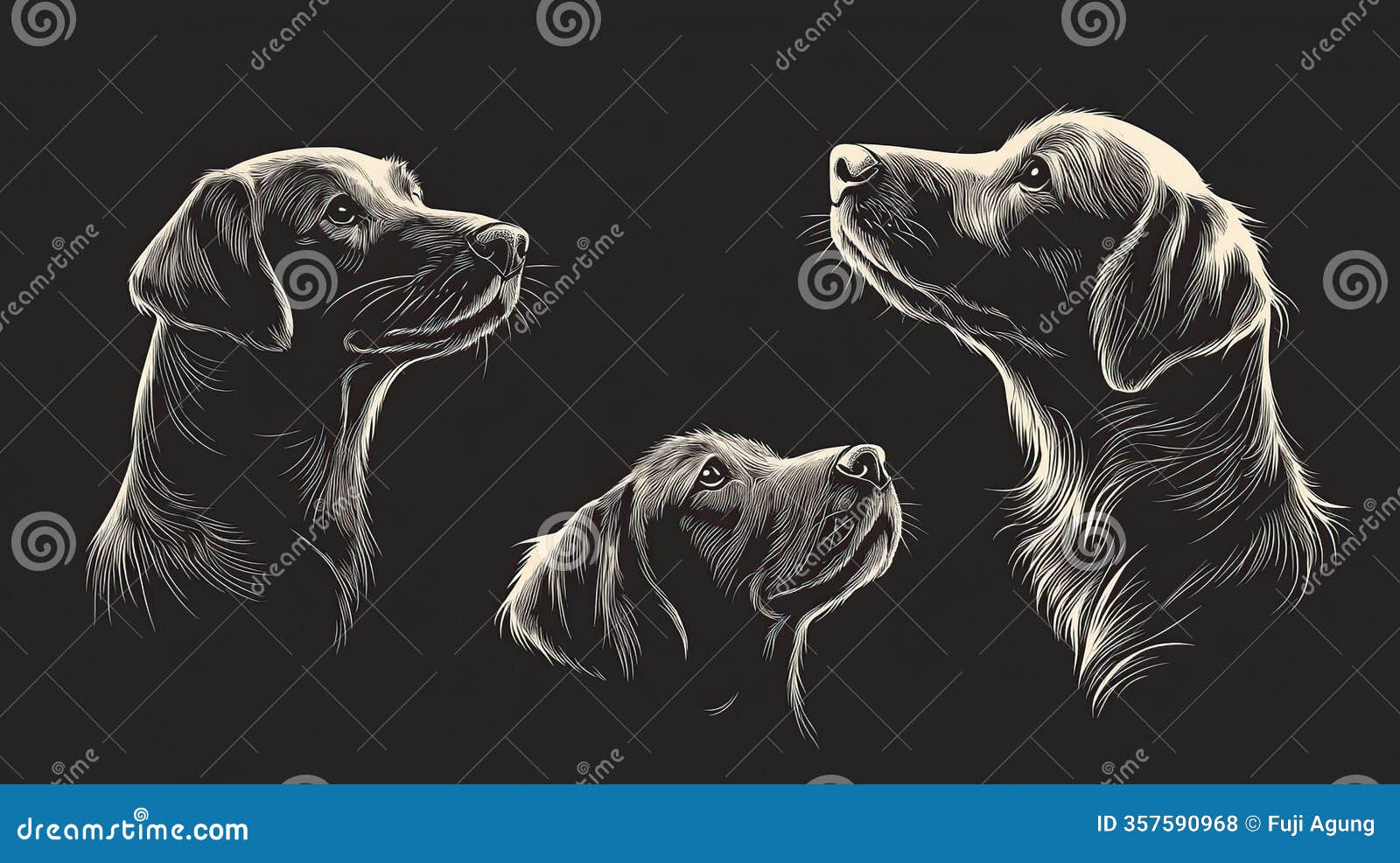 Three Labrador Retrievers, Elegant Portraits, Dark Background, Graphic ...
