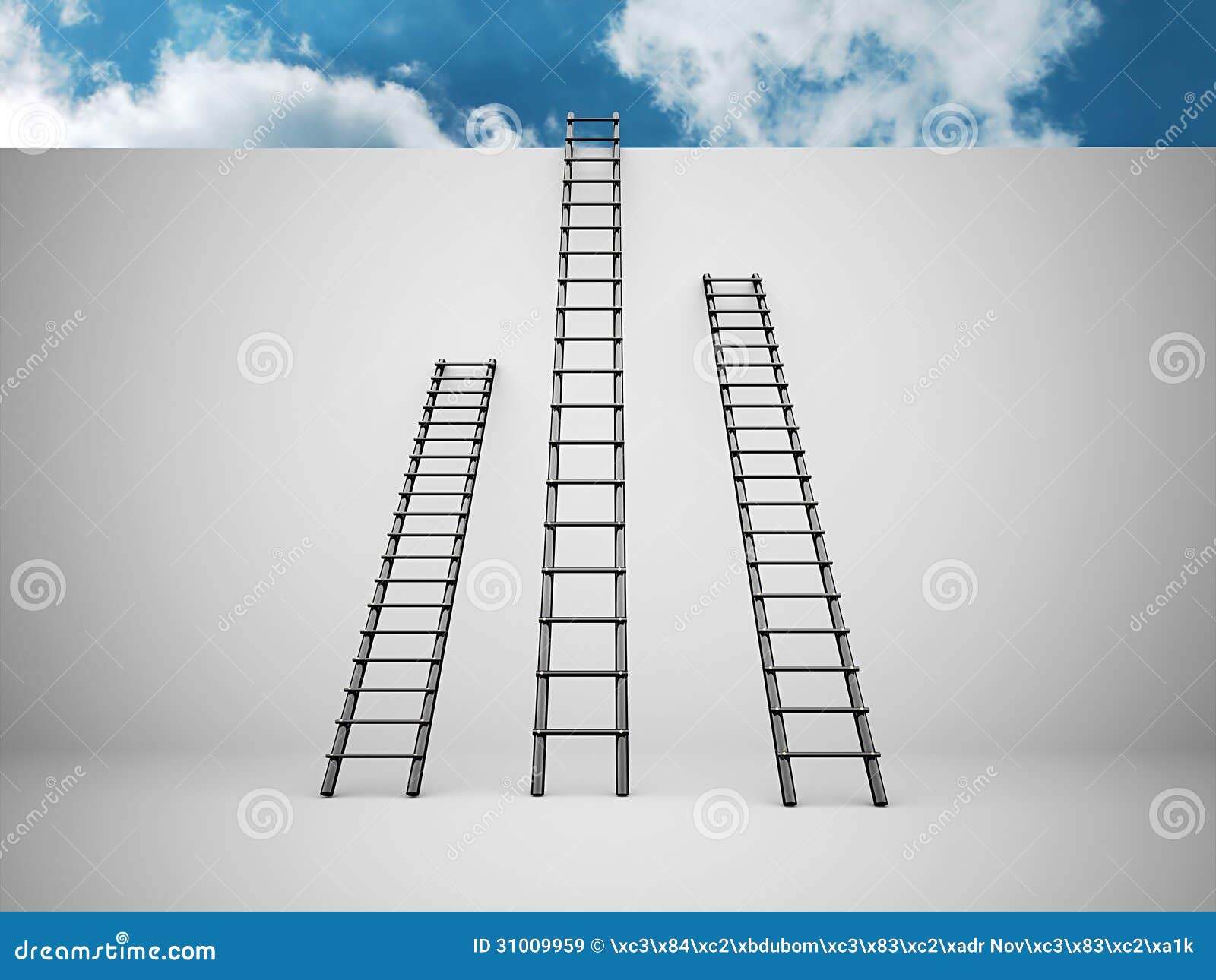Three Ladders With Different Length Leaning The Arrow Royalty-Free ...