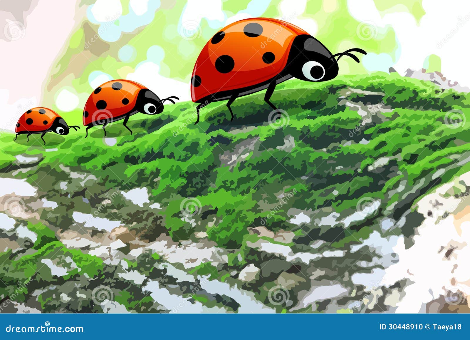 Three ladybugs on tree stock illustration. Illustration of harmony ...
