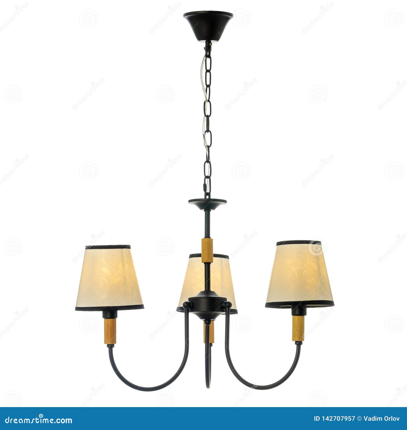 Three Lamp Shade Chandelier Stock Image - Image of burning, metal ...