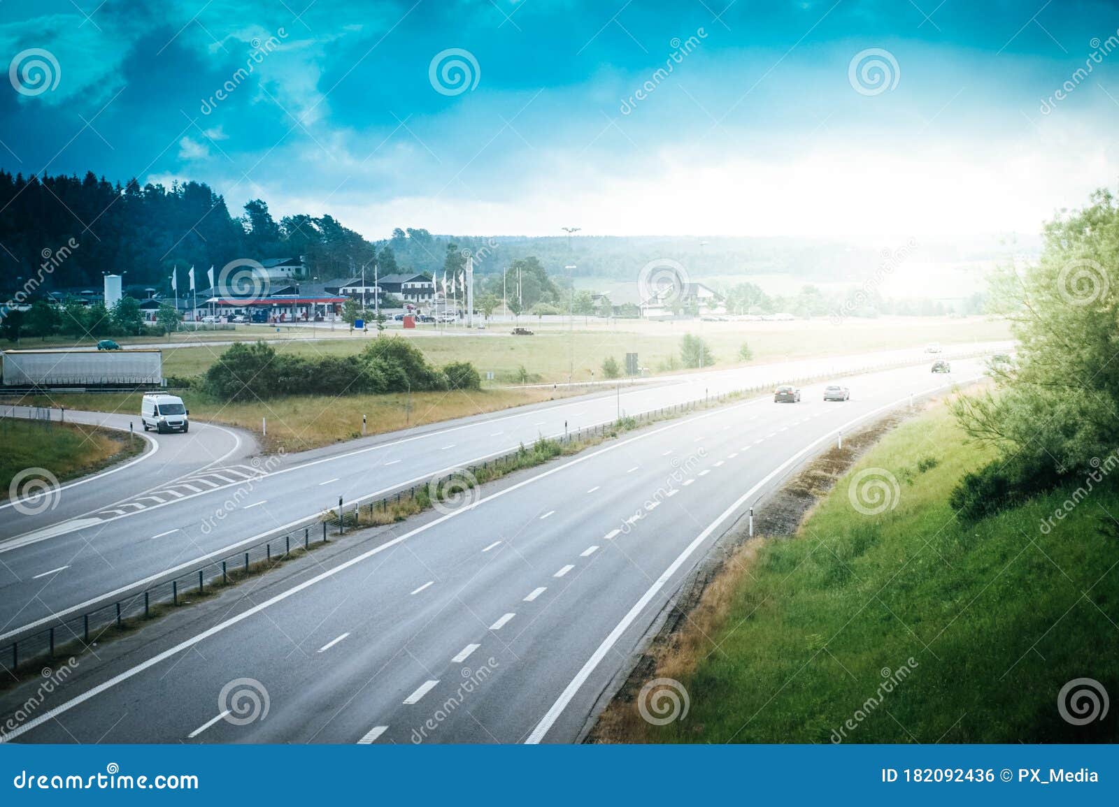 Three-lane Highway, Sky, View from the Above Stock Photo - Image of ...