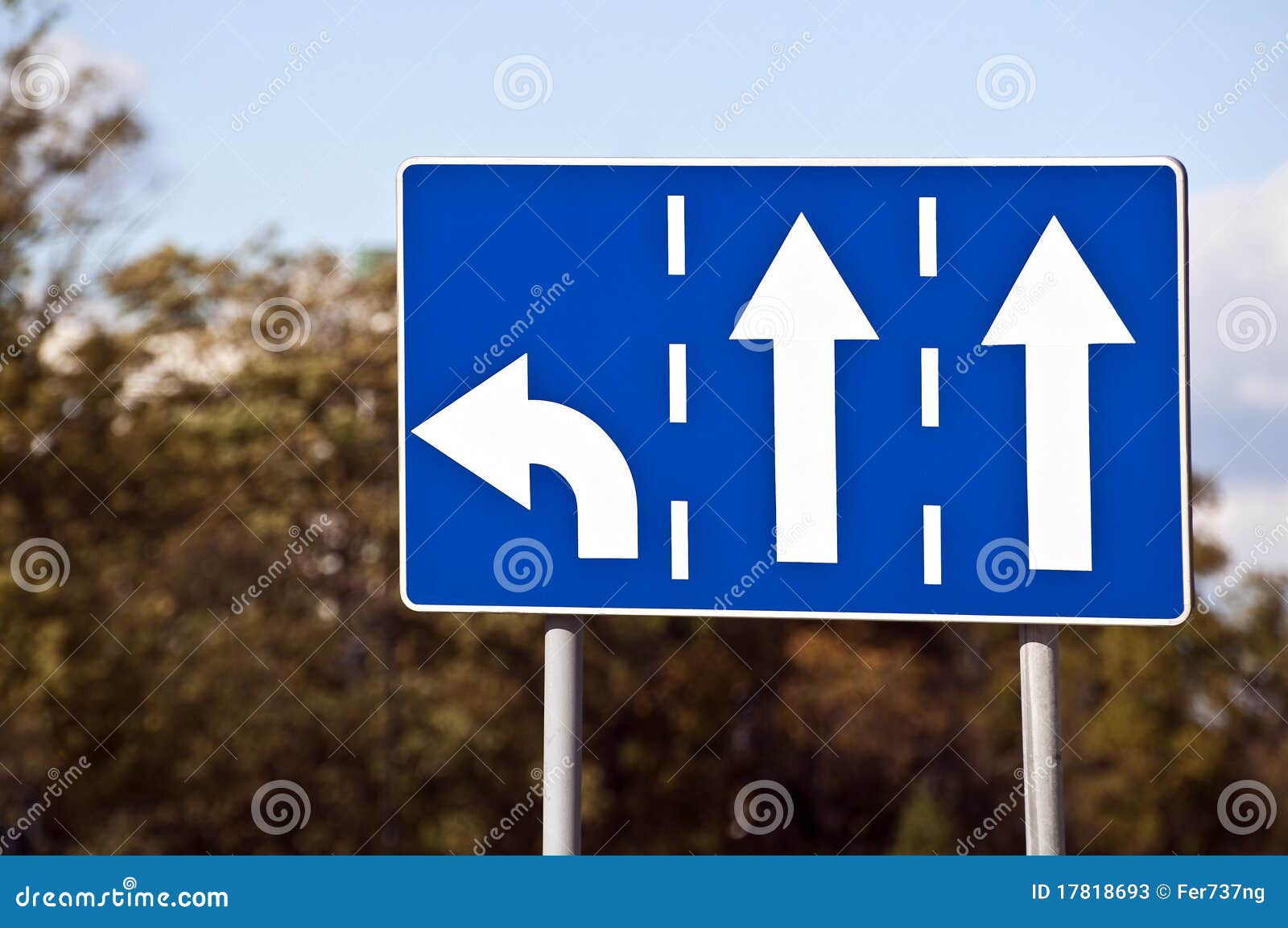 Three-lane traffic sign. stock image. Image of street - 17818693