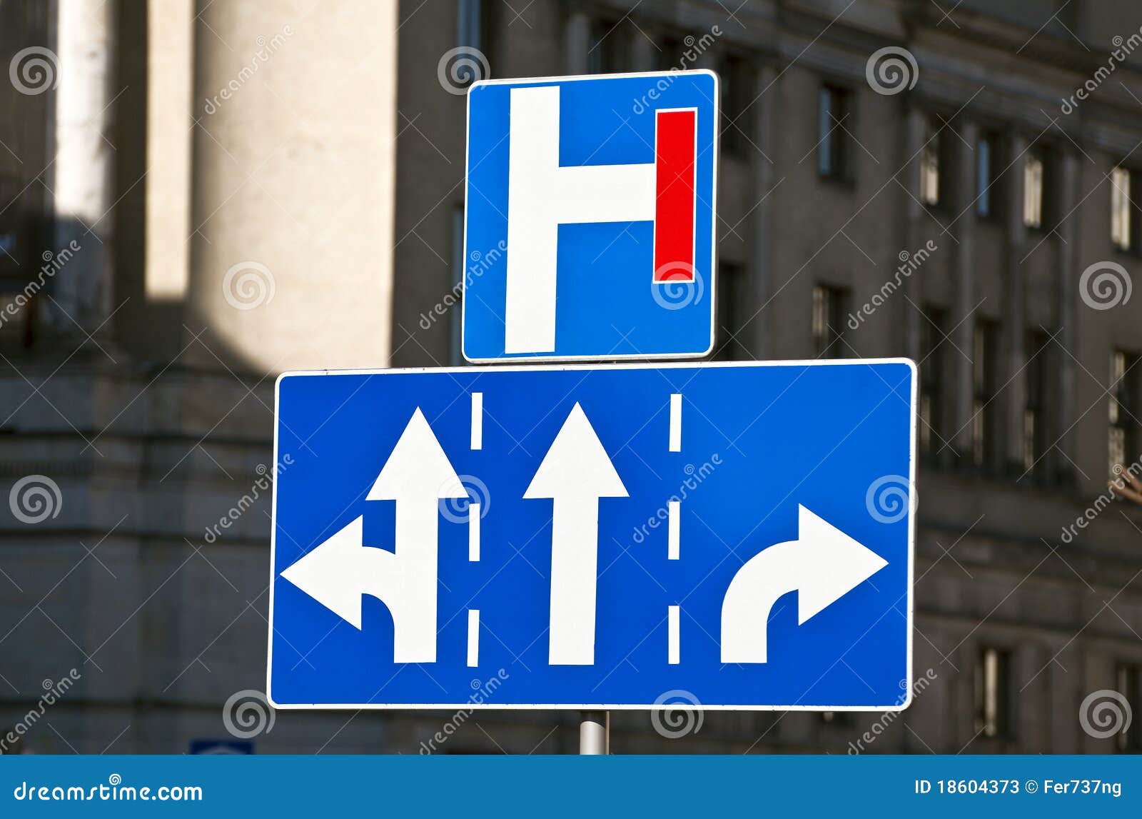 Three-lane traffic sign. stock image. Image of lane, road - 18604373