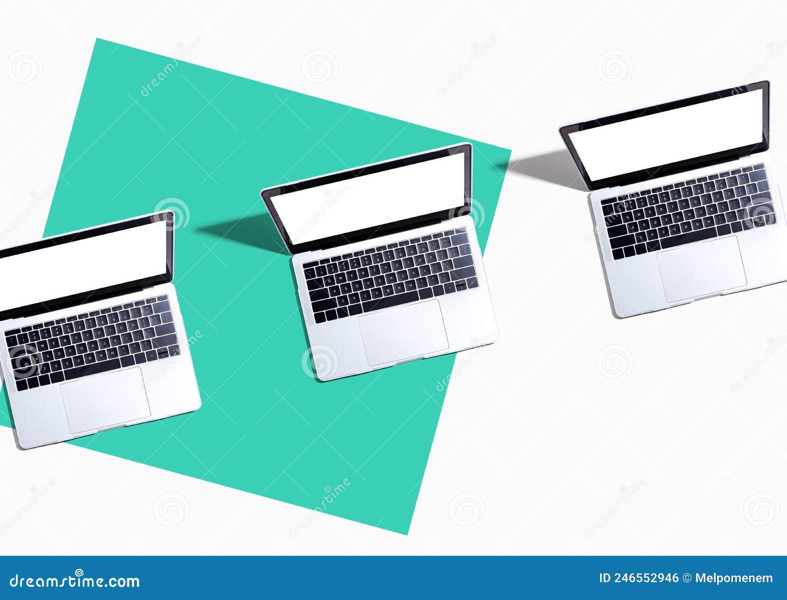 Three Laptop Computers with Shadow Stock Photo - Image of meeting ...