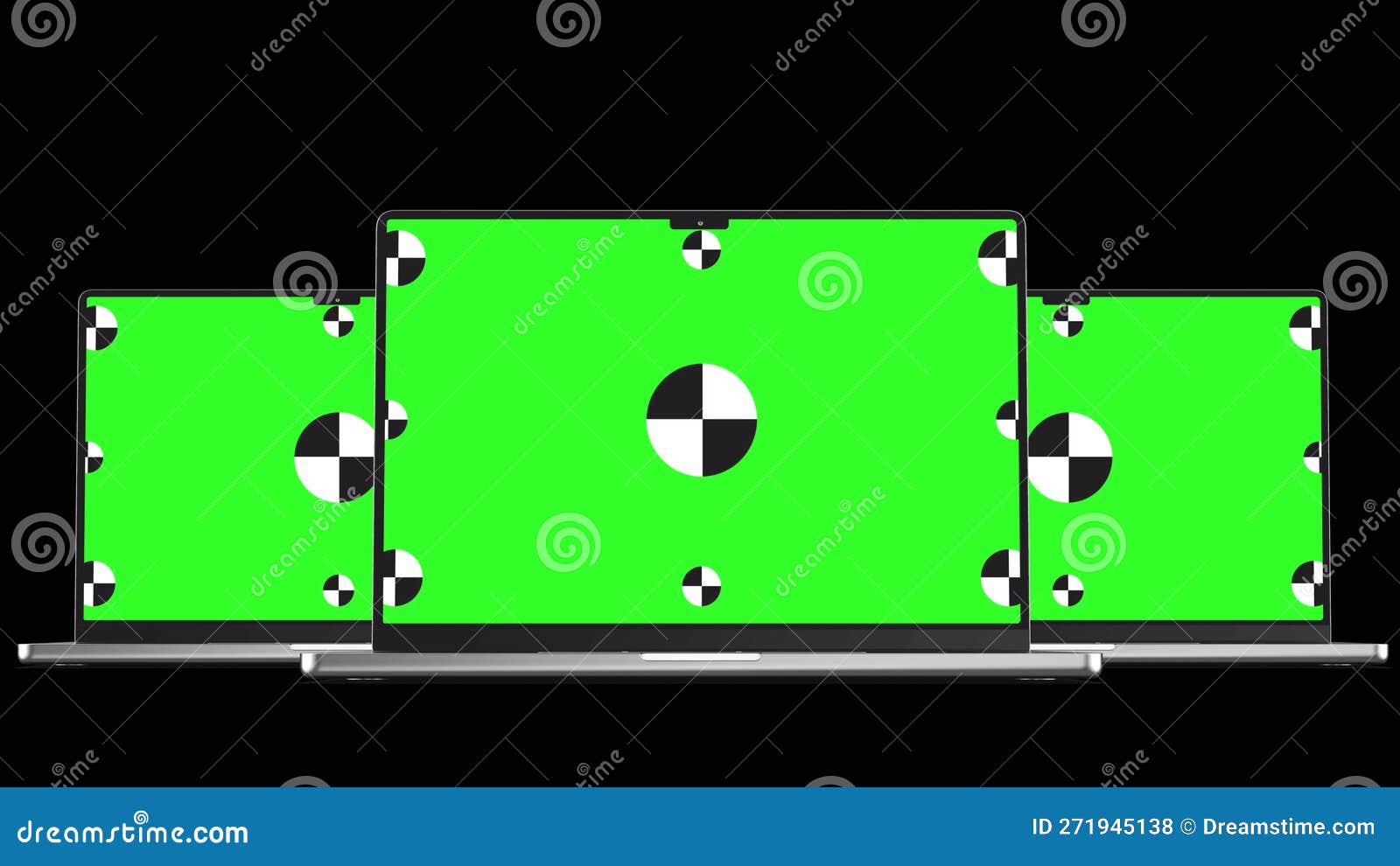 Three Laptop Revolves Around on Black Background with Alpha Channel for ...