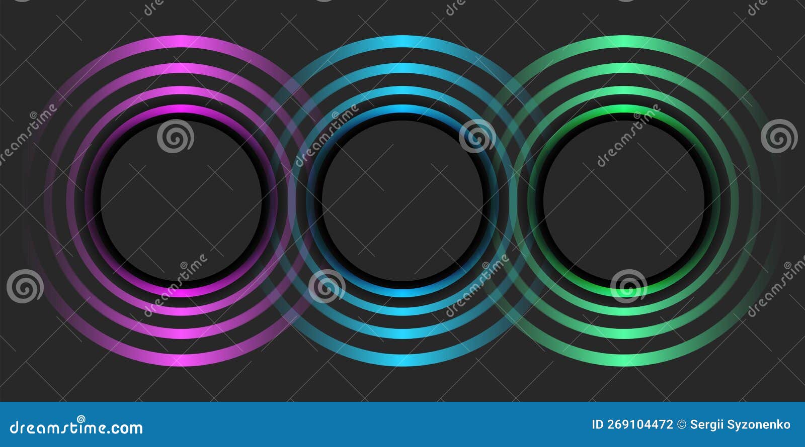 Three Large Circles Pattern with Effect Ripples Colorful Halftone Neon ...