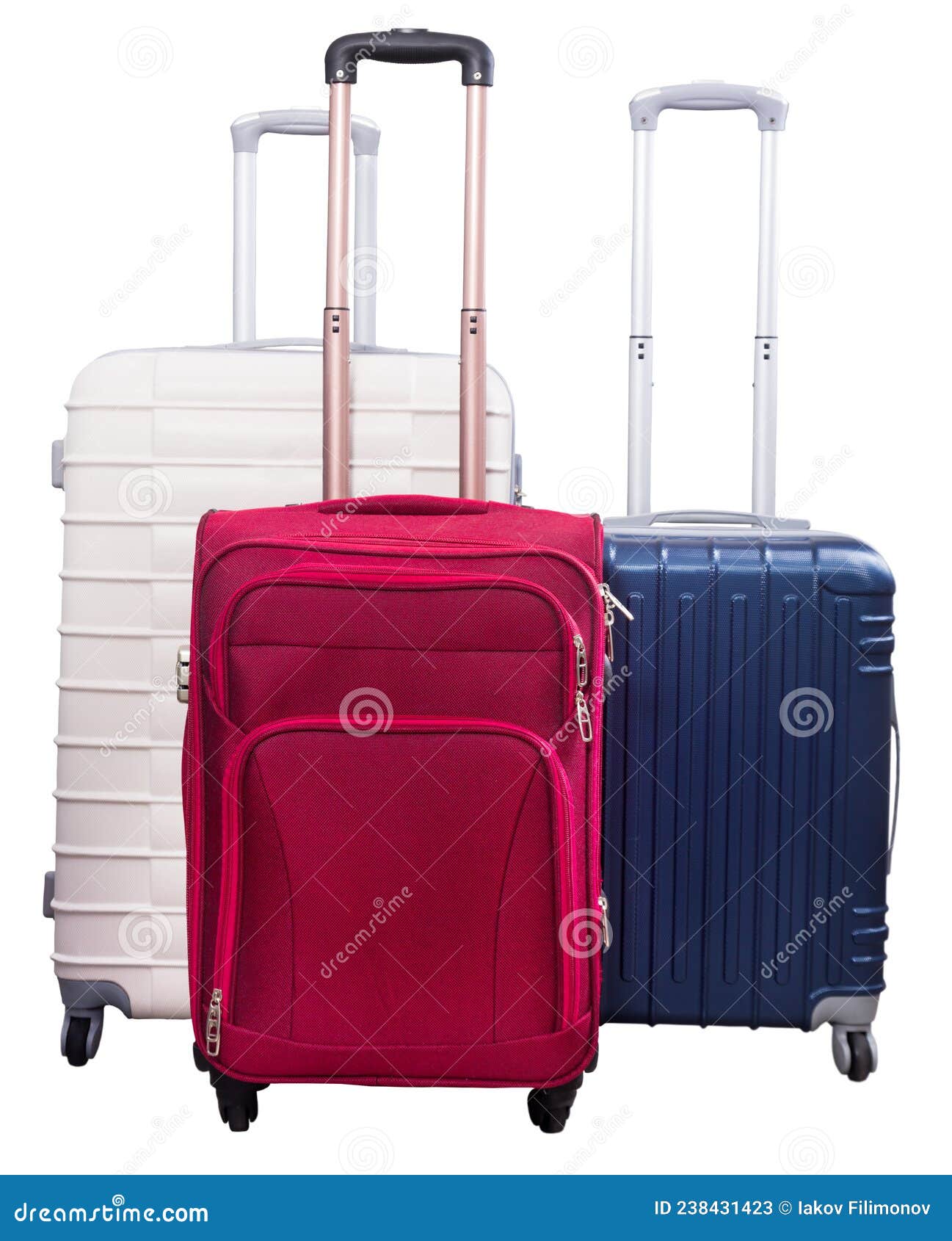 Three standing suitcases stock image. Image of upright - 238431423