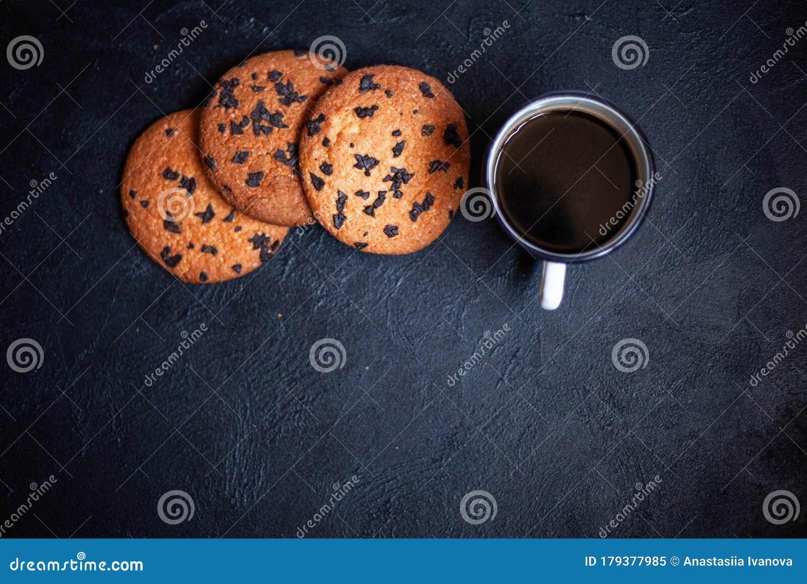 Three Large Cookies on a Black Concrete Background. Stock Image - Image ...
