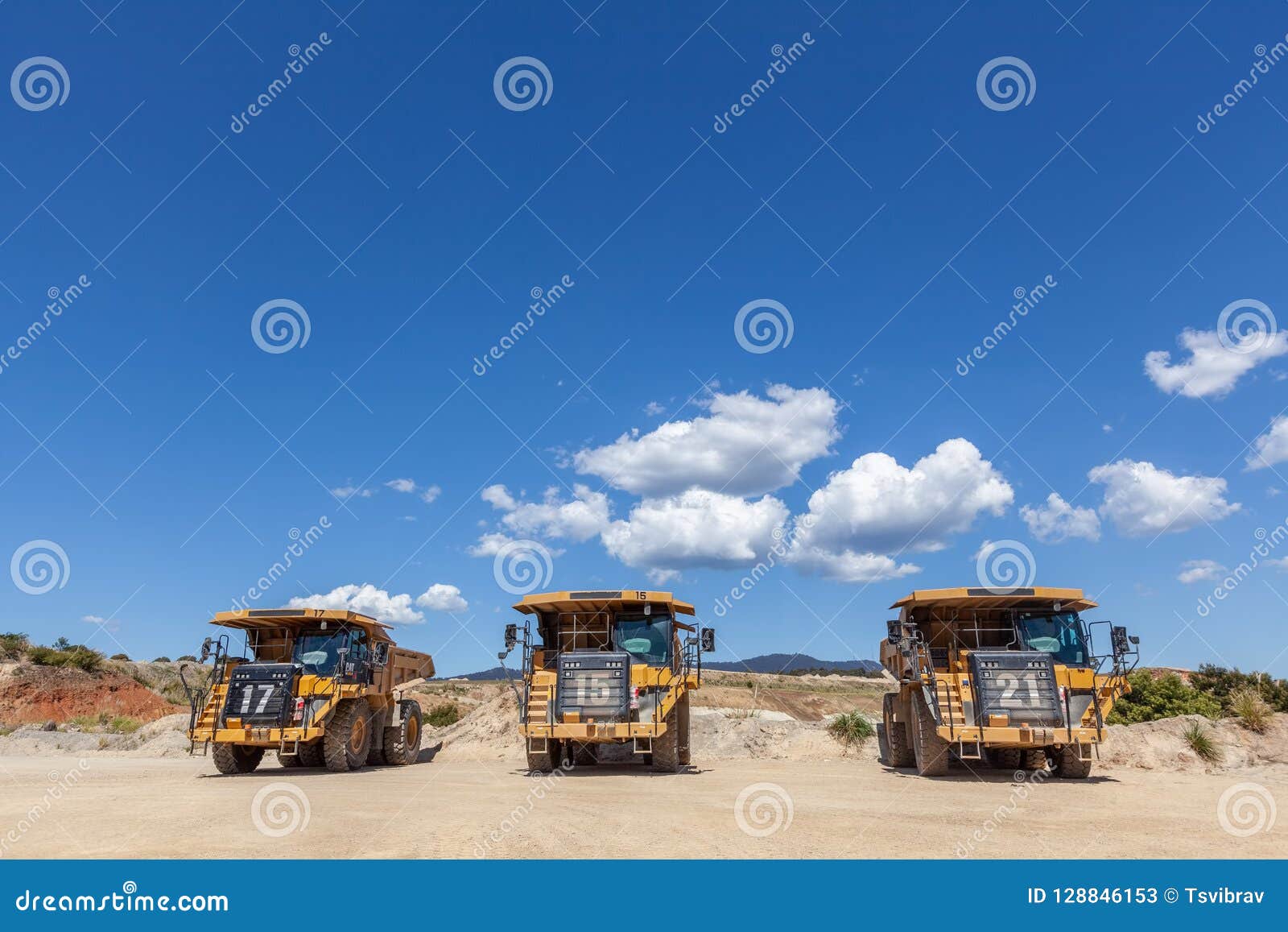Three Large Dumper Trucks in a Row. Stock Image - Image of space ...