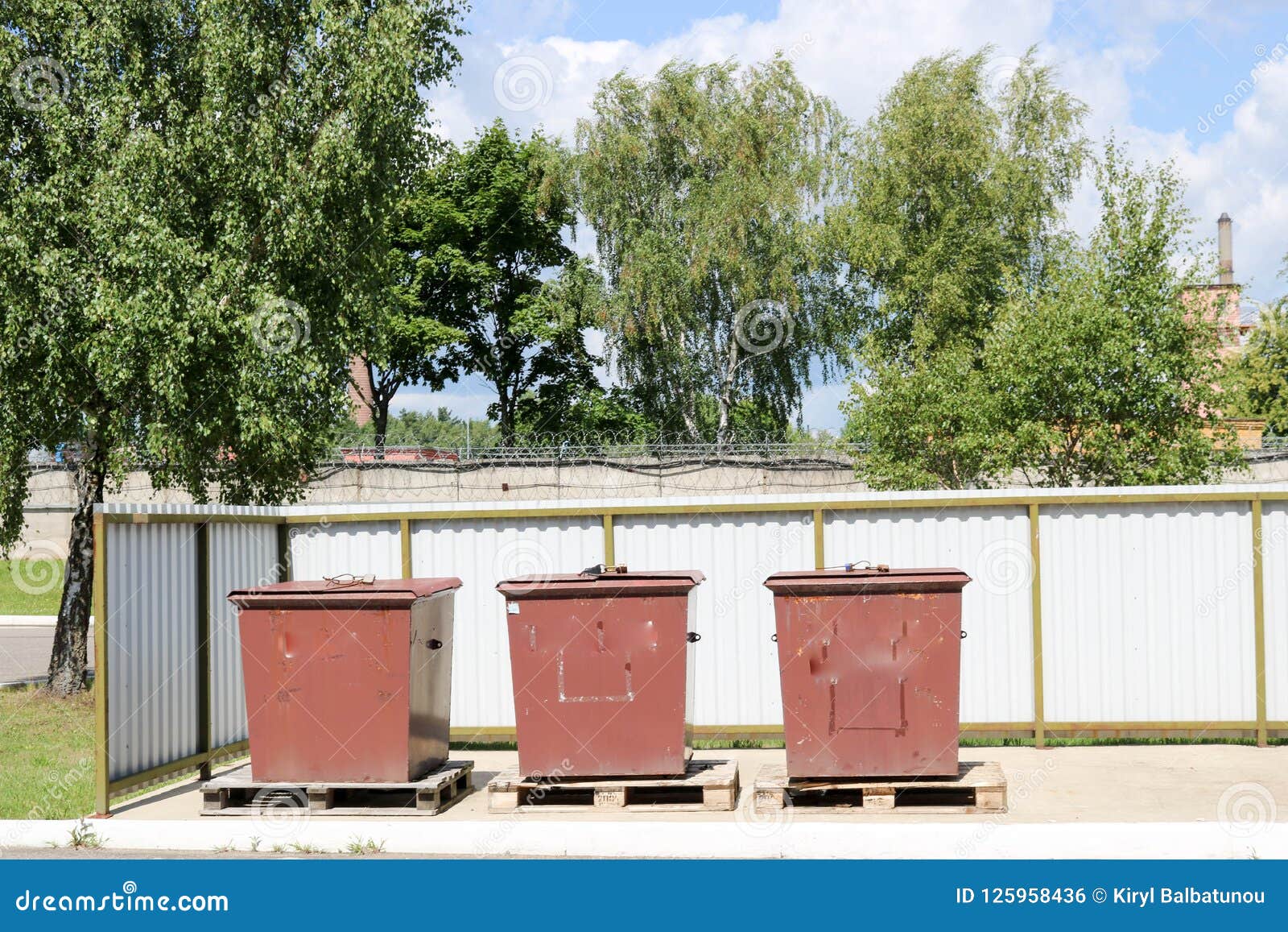 Three Large Industrial Brown Dustbin, Trash for Separate Garbage ...