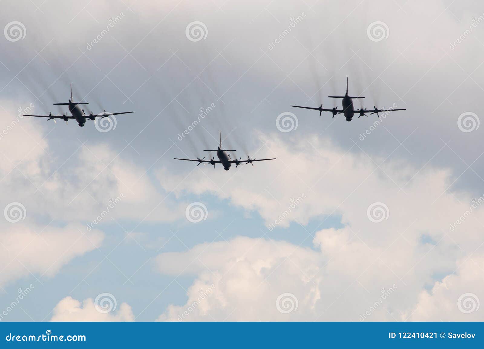 Three Large Military Aircraft with a Jet Stream Stock Image - Image of ...