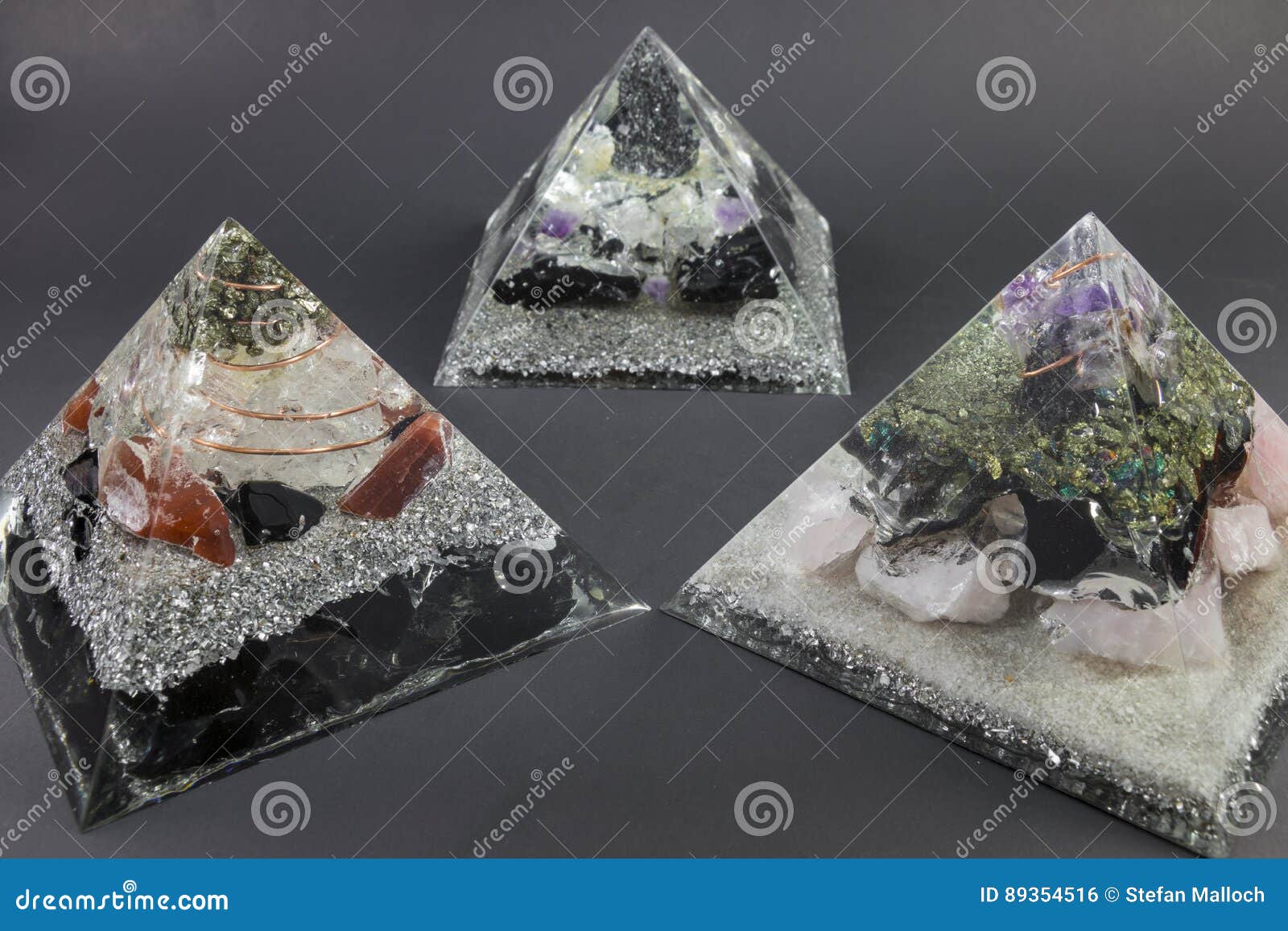 Three Large Orgone Generator Pyramids. Orgonite Stock Photo - Image of ...