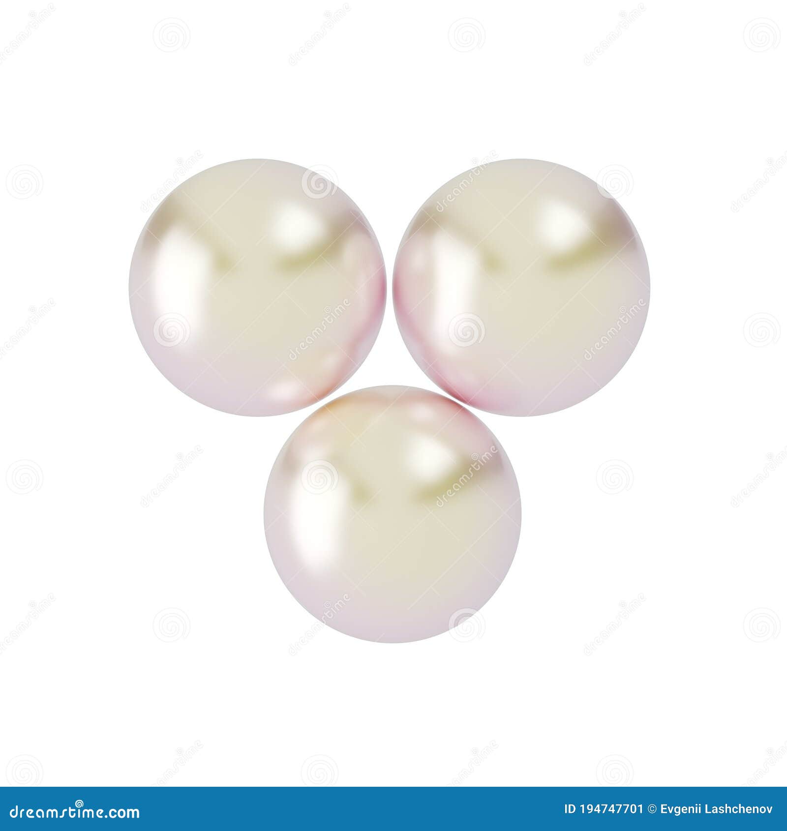 Three Large Pearls on a White Background. 3D Rendering Stock ...