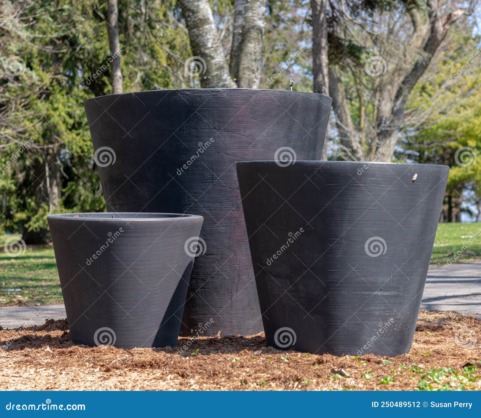 Three Large Planters Pots in the Park Stock Photo - Image of headstone ...