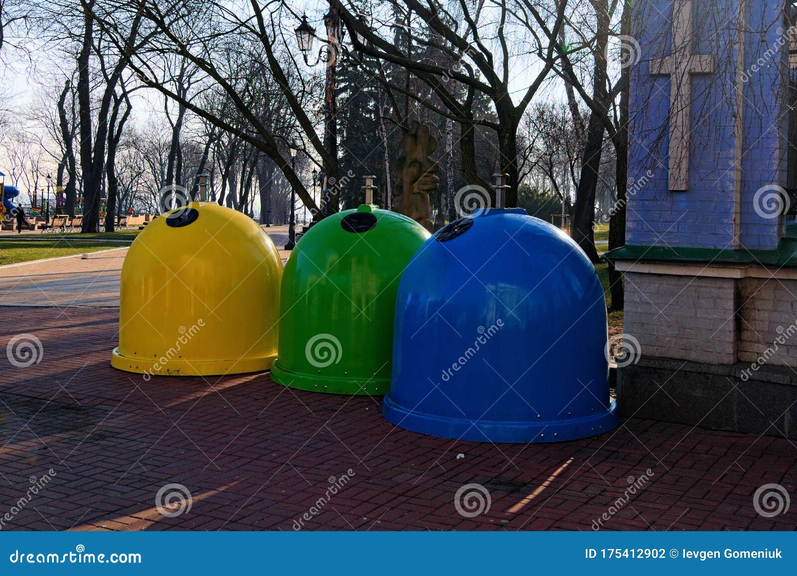 Three Large Plastic Tanks for Different Types of Garbage. Colorful ...