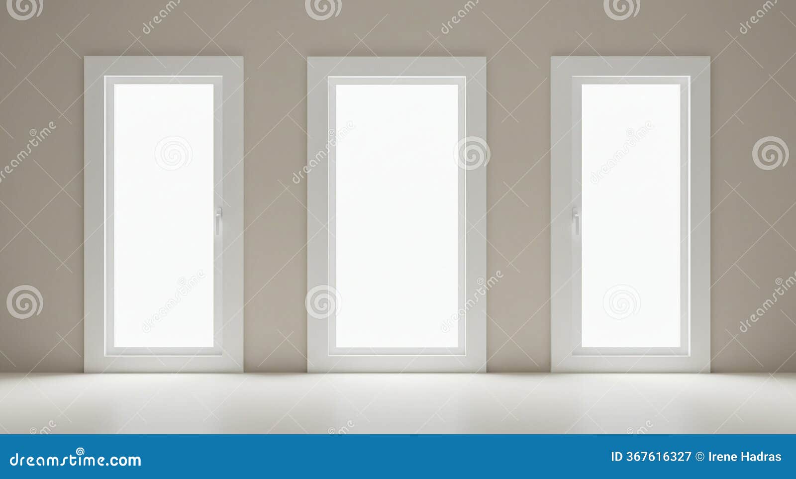 3 Rectangular Windows With Small Arch Windows Above. Book Shelves Are ...