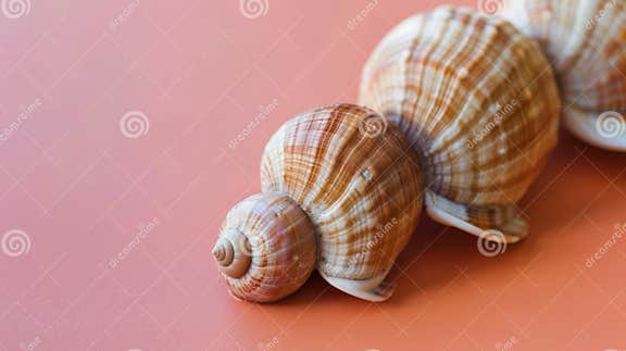Three Brown Striped Seashells on a Pink Surface Stock Illustration ...