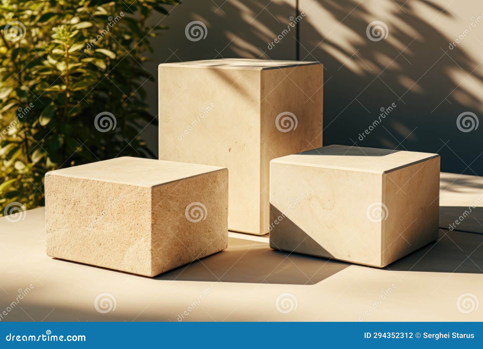 Three Large Stone Blocks Sitting on a Table, AI Stock Photo - Image of ...