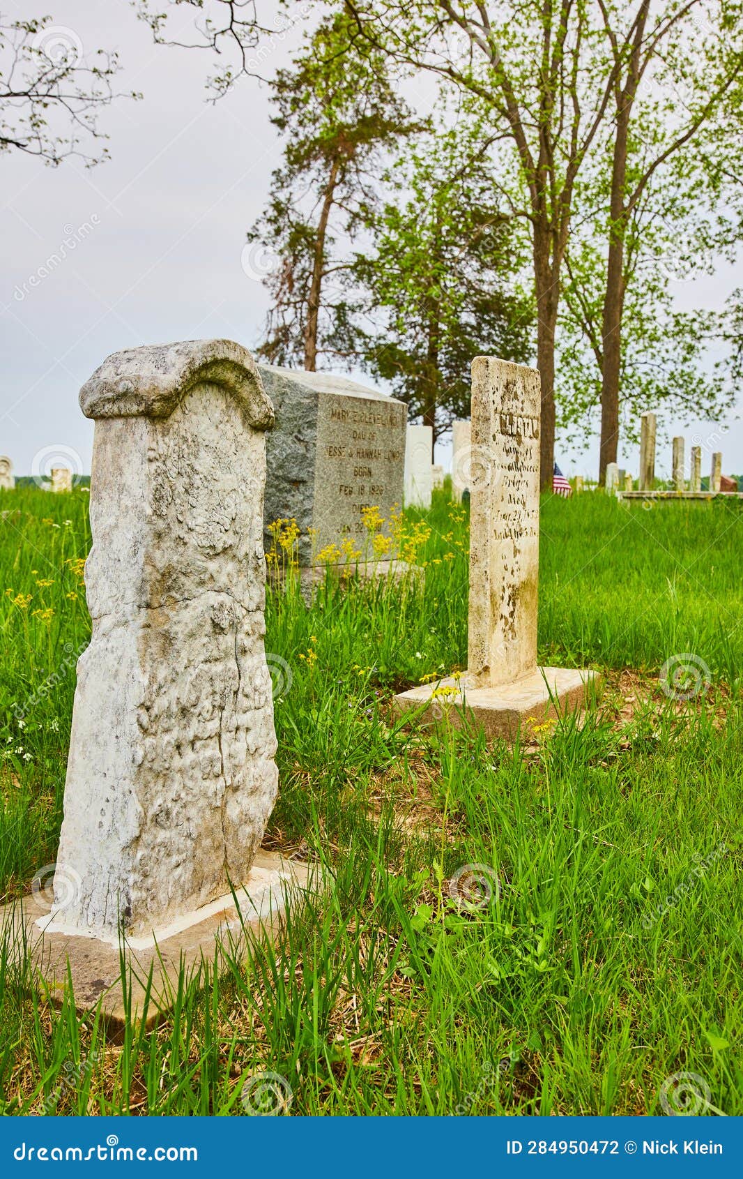 Three Large Tombstones, Etchings in Stone, Graveyard Headstones, Summer ...