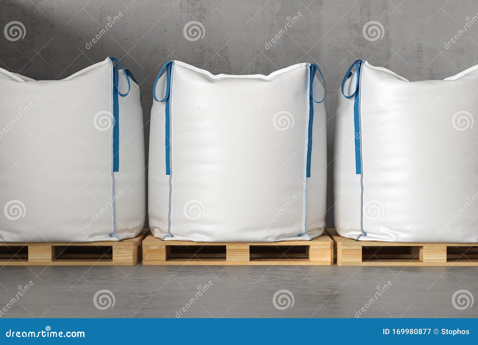 Three Large White Sacks on a Pallet. 3d Render Stock Illustration ...