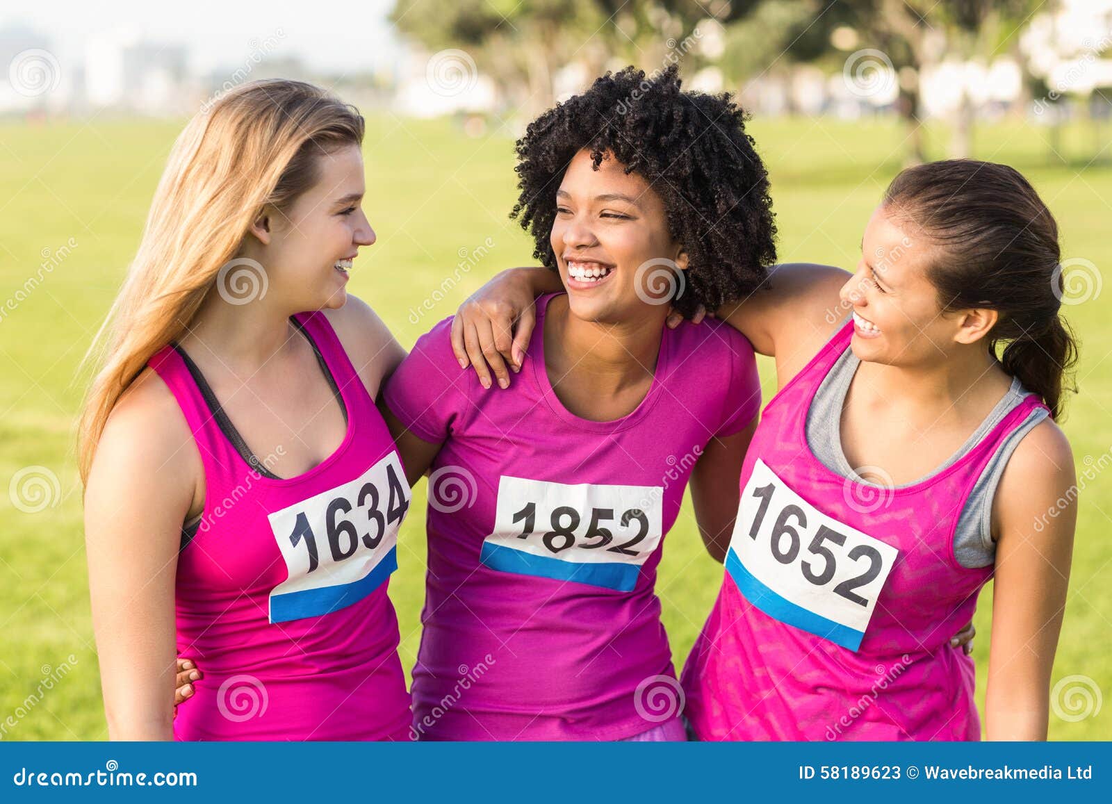 Three Laughing Runners Supporting Breast Cancer Marathon Stock Image ...
