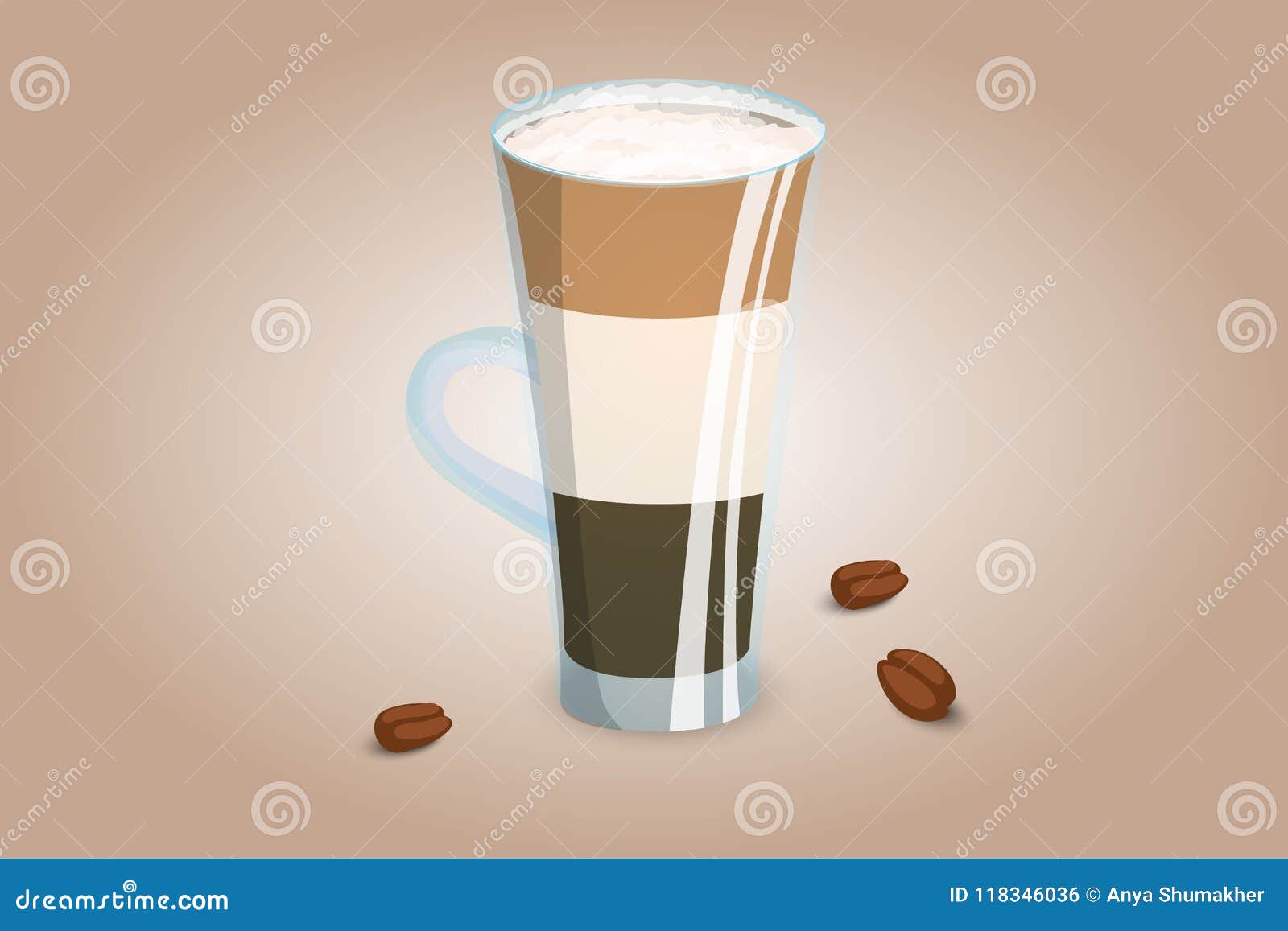 Three Layer Coffee Drink in a Transparent Cup with Milk Foam. Unusual ...