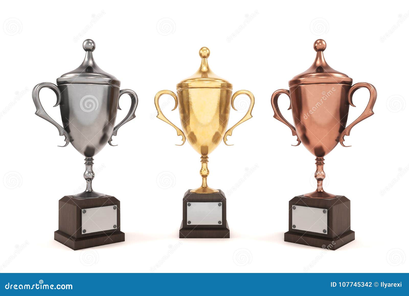 Three League Cup on White Background. Gold, Silver and Bronze Cu Stock ...