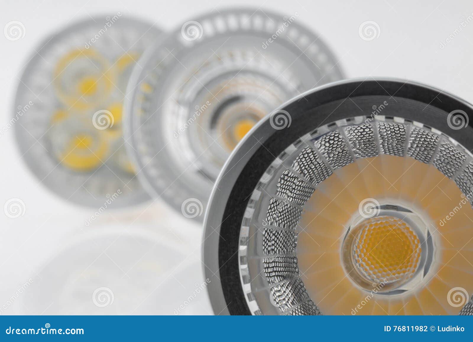 Three LED GU10 Bulbs with Various Plastic Scattered Light Stock Photo ...