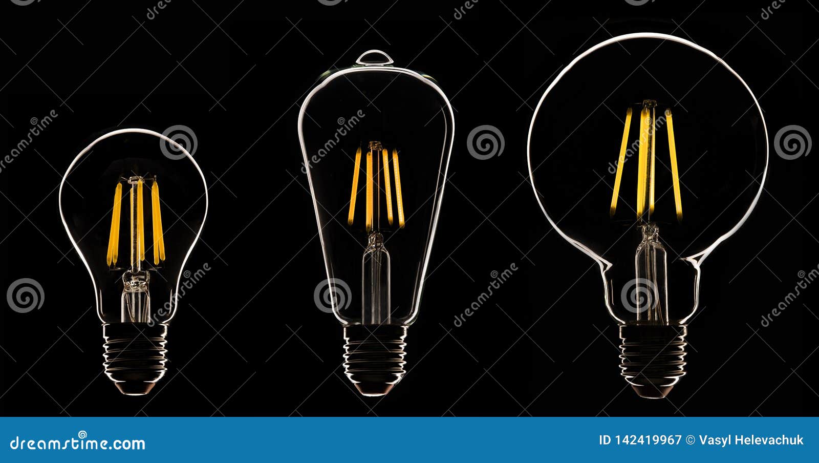 Three LED lamp on a black stock image. Image of glass - 142419967