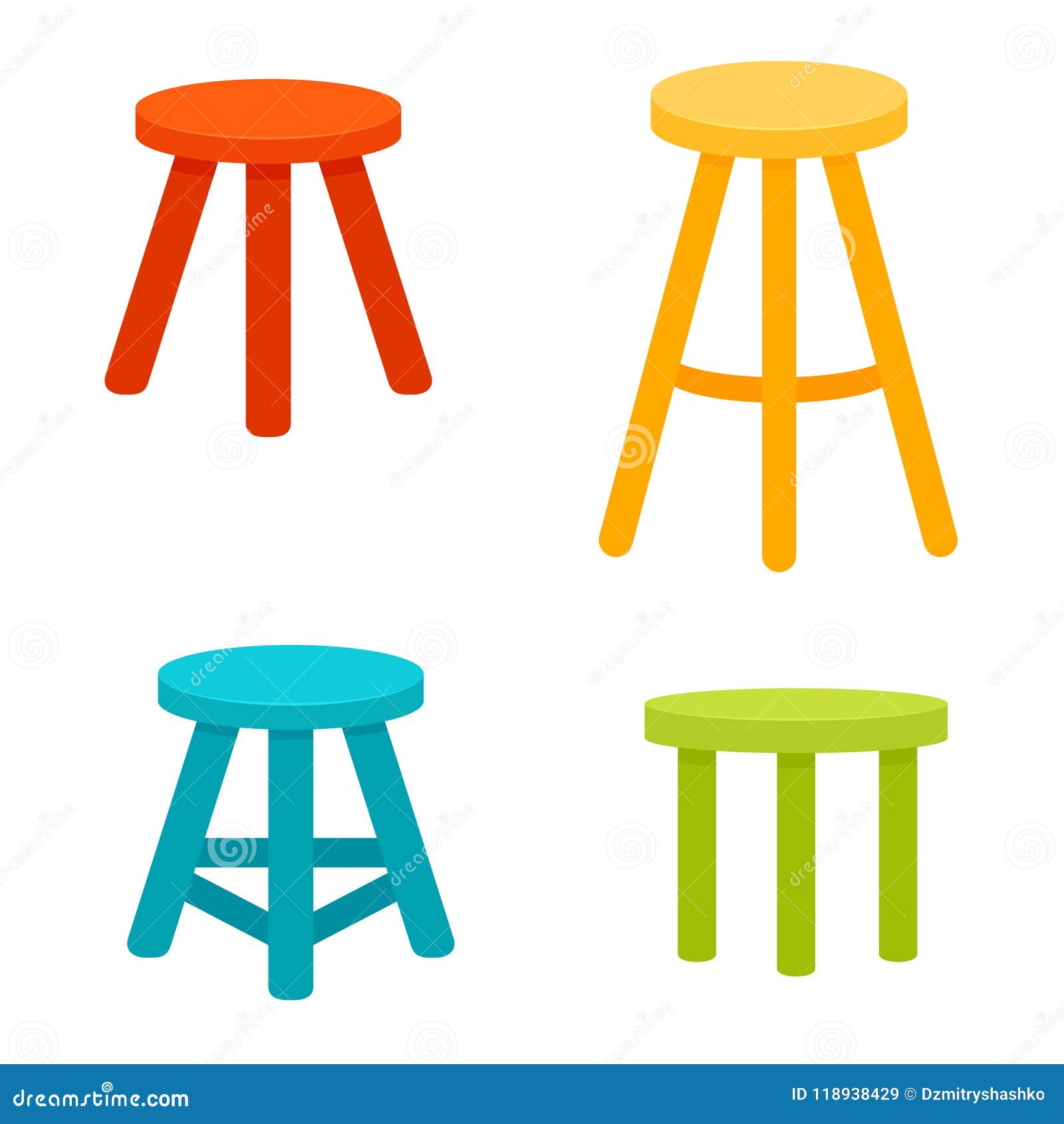 Three legged stool set. stock vector. Illustration of retro - 118938429