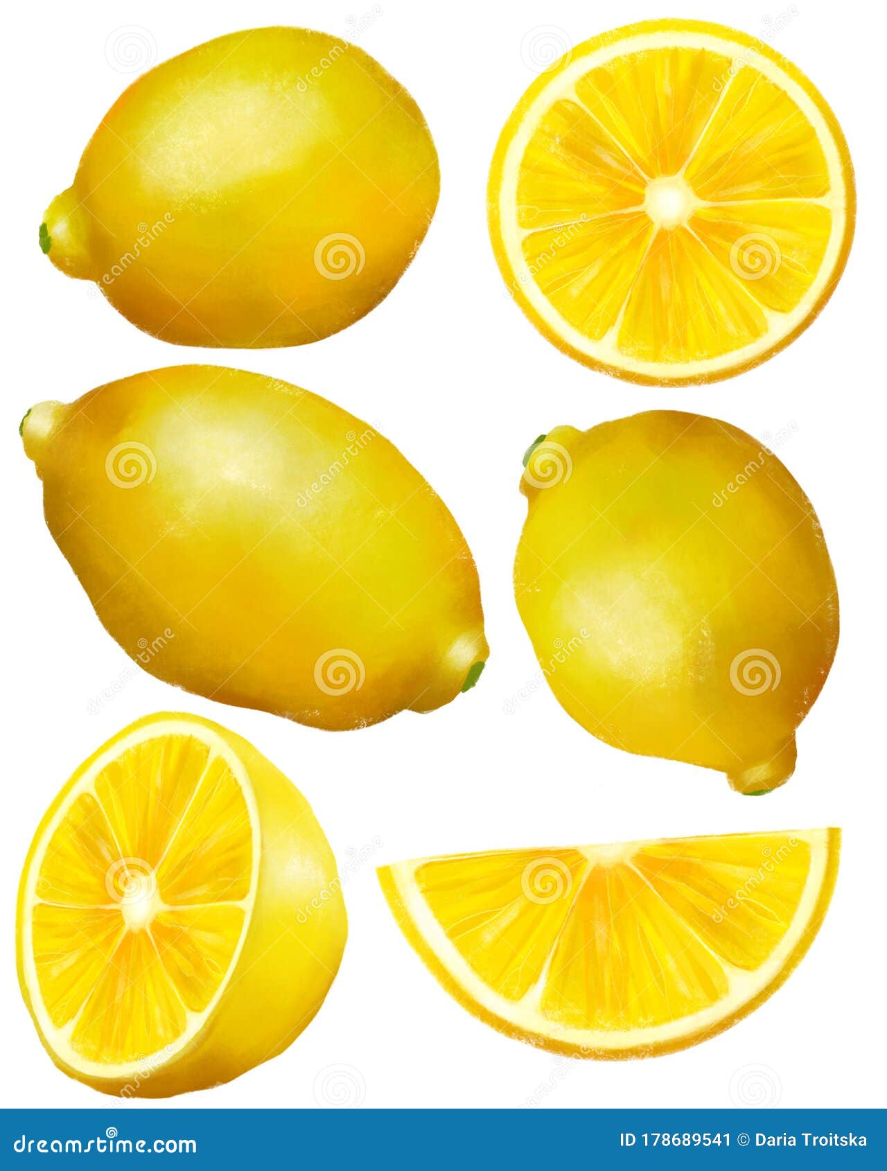 Three Lemons Isolated on White. Lemon Slice, Half Cut Lemon ...