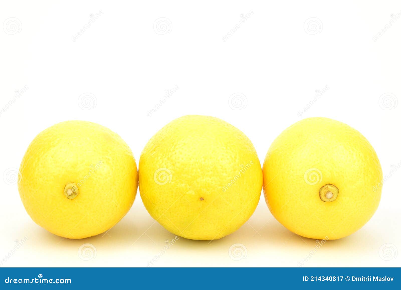 Three Lemons, Laid Out in a Row and Isolated on a White Background ...