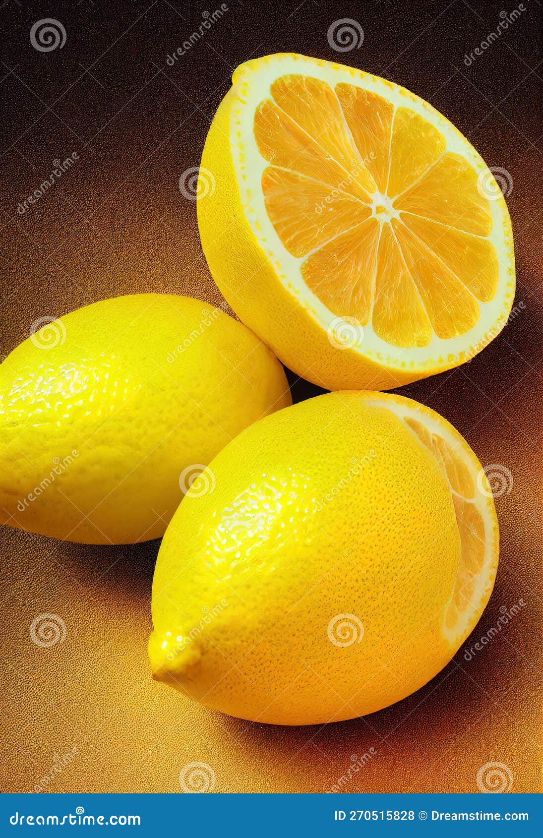 Two Lemons Sitting Side By Side On A Reflective Surface With A Blue ...