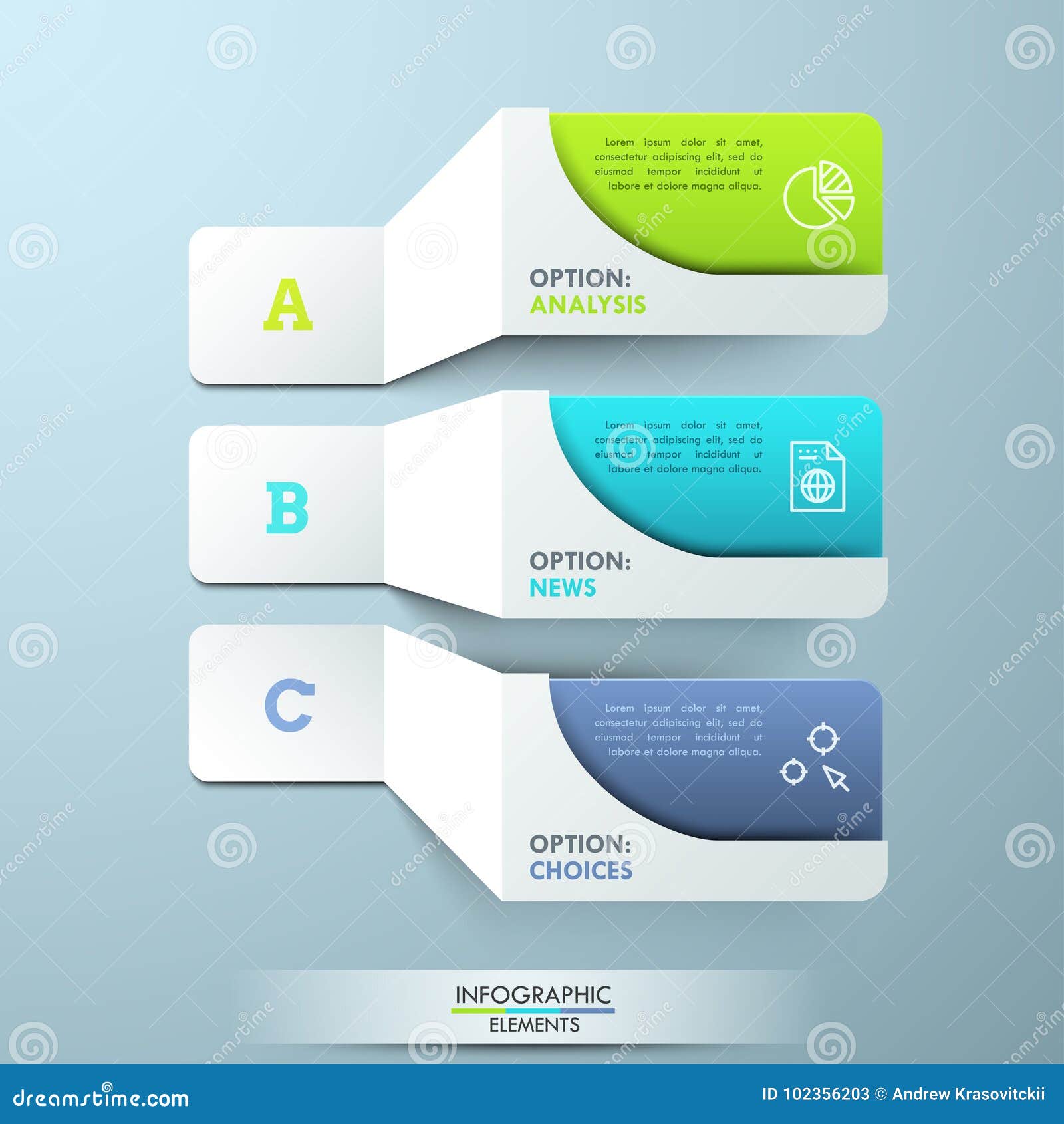 Three Lettered Paper White Elements with Pictograms Stock Vector ...